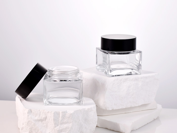 JG-SR100 100ml Luxury Square Glass Cosmetic Jars With Lids as skincare ...